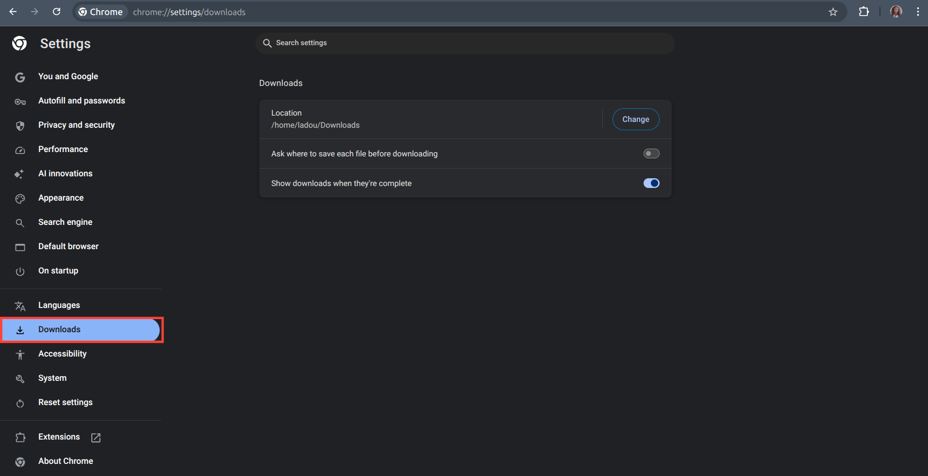 How to change Chrome download location