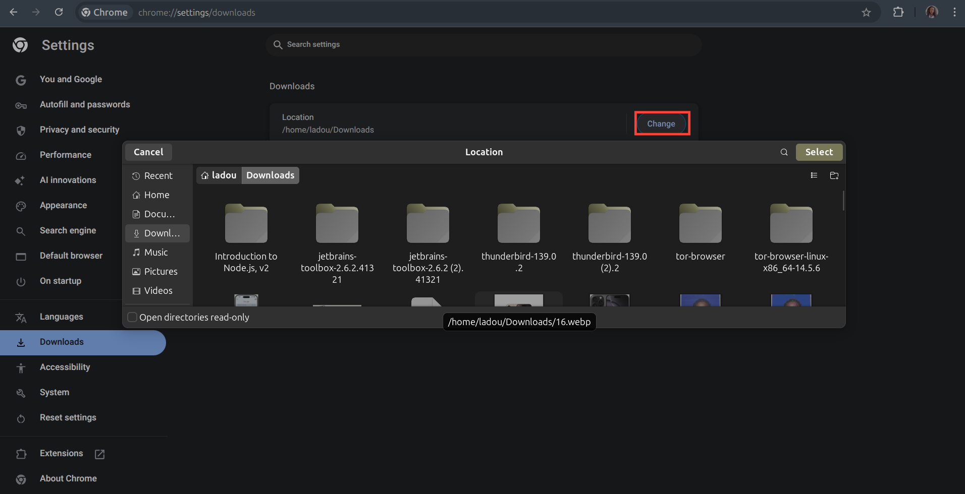 How to change Chrome download location
