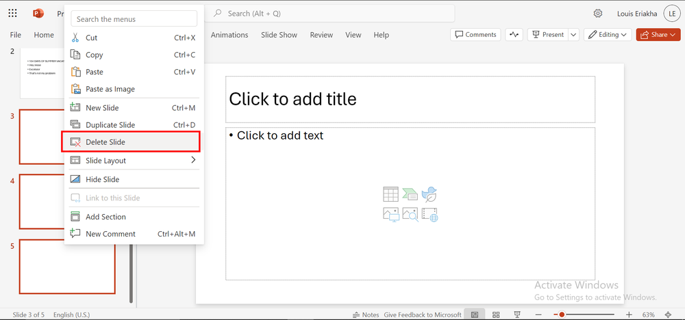 How to delete a slide in PowerPoint