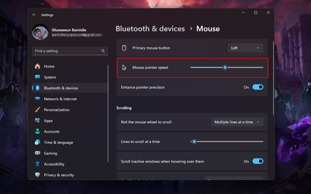 How to change mouse speed on Windows 11