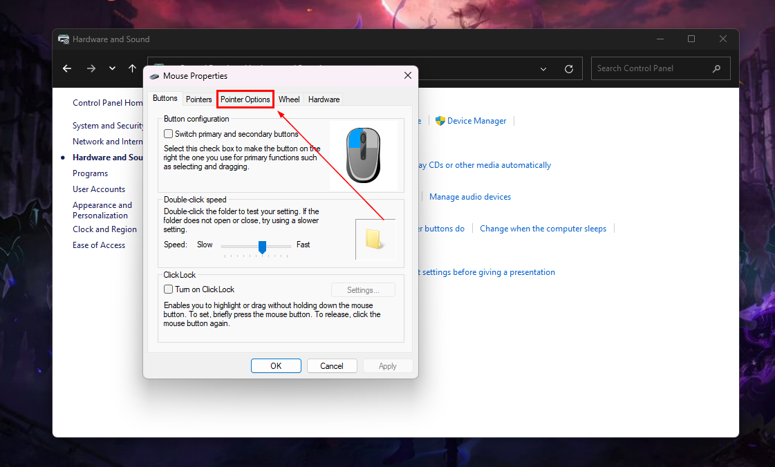 How to change mouse speed on Windows 11