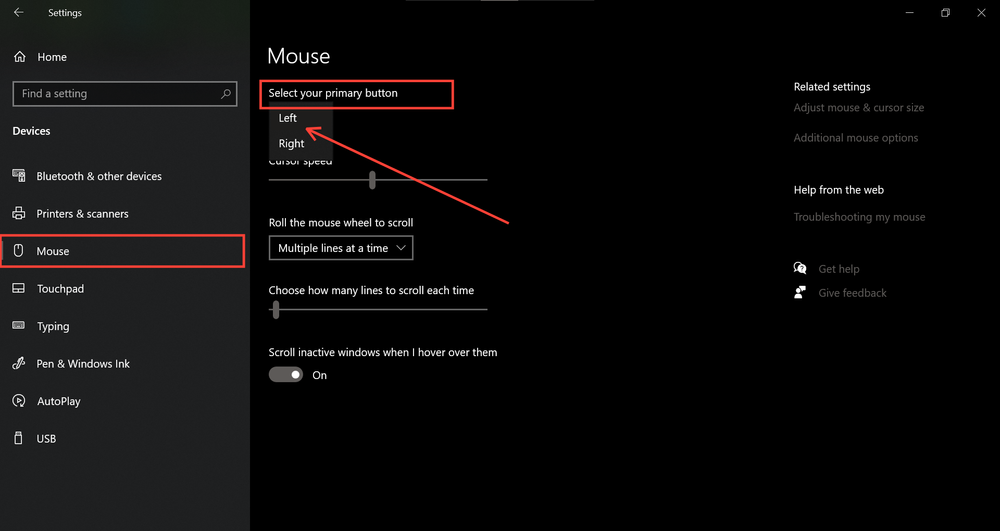 How to Change the Primary Mouse Button from Right to Left on Windows 10