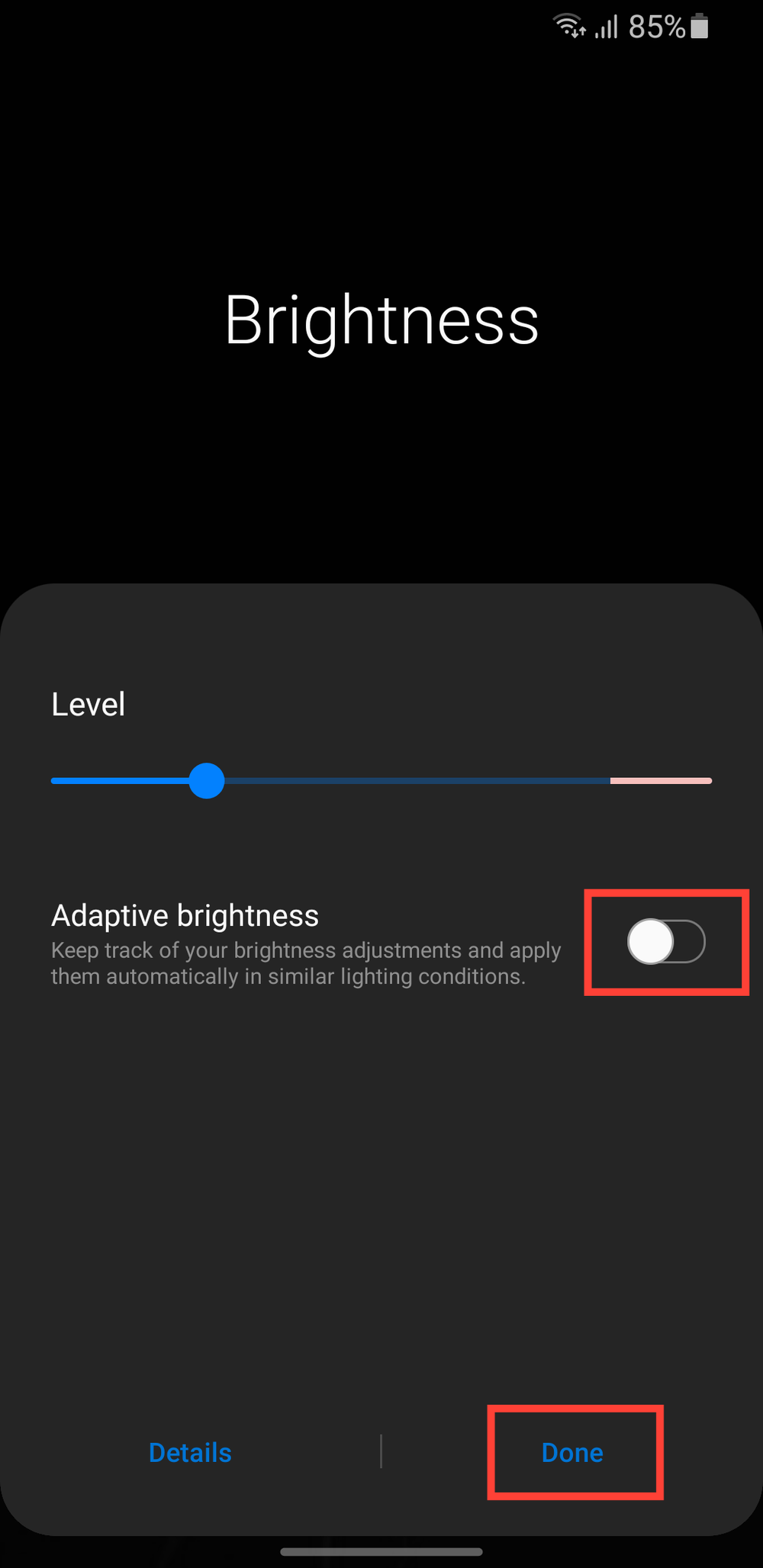 How to enable and disable adaptive brightness on a Samsung device