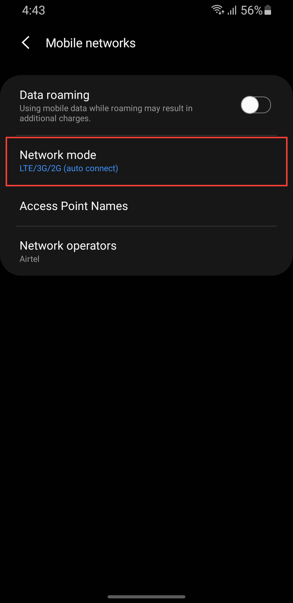 How to change the preferred network type on an Android phone