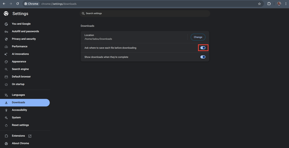 How to change Chrome download location