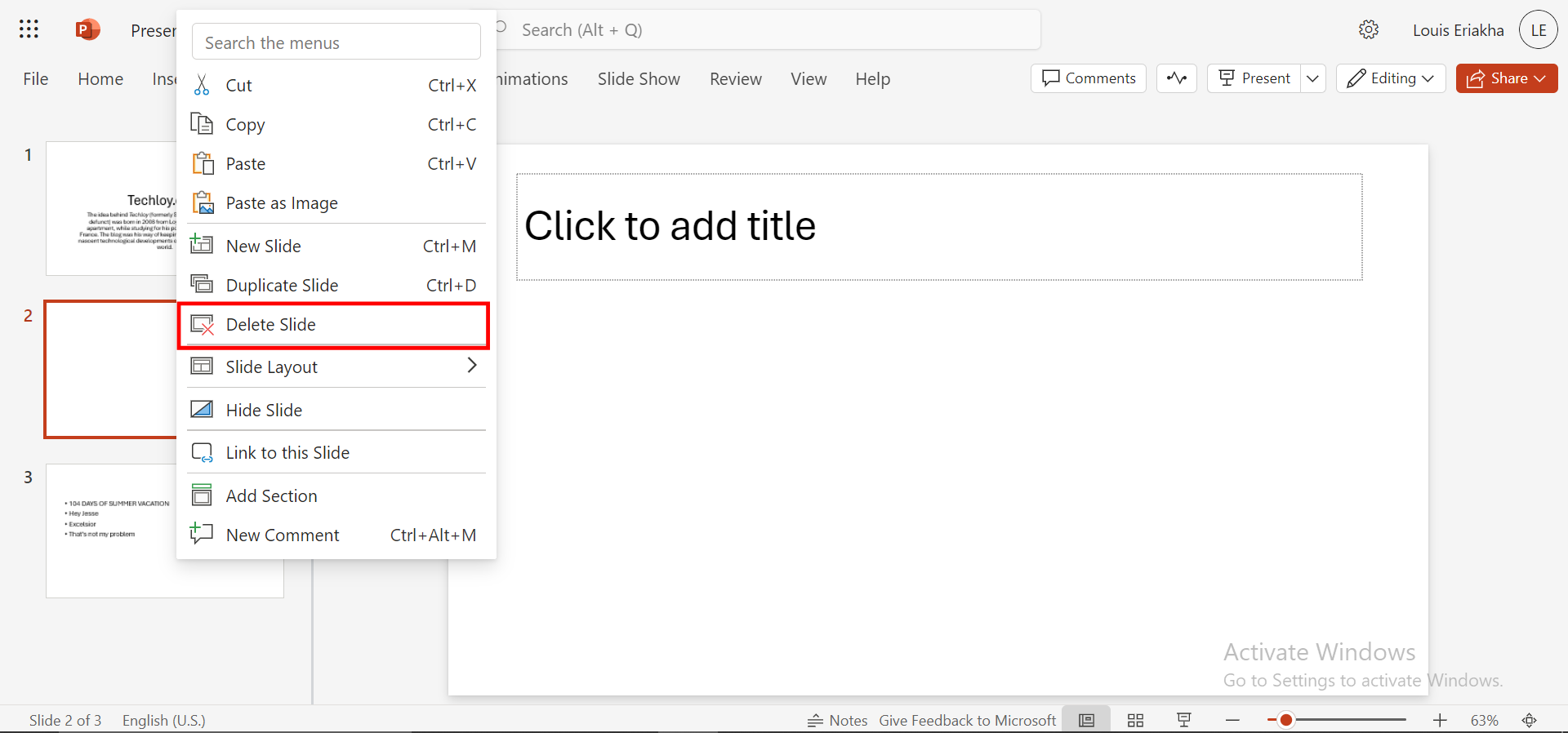 How to delete a slide in PowerPoint