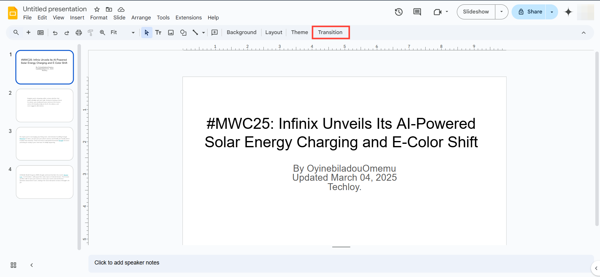 How to make Transitions in Google Slides