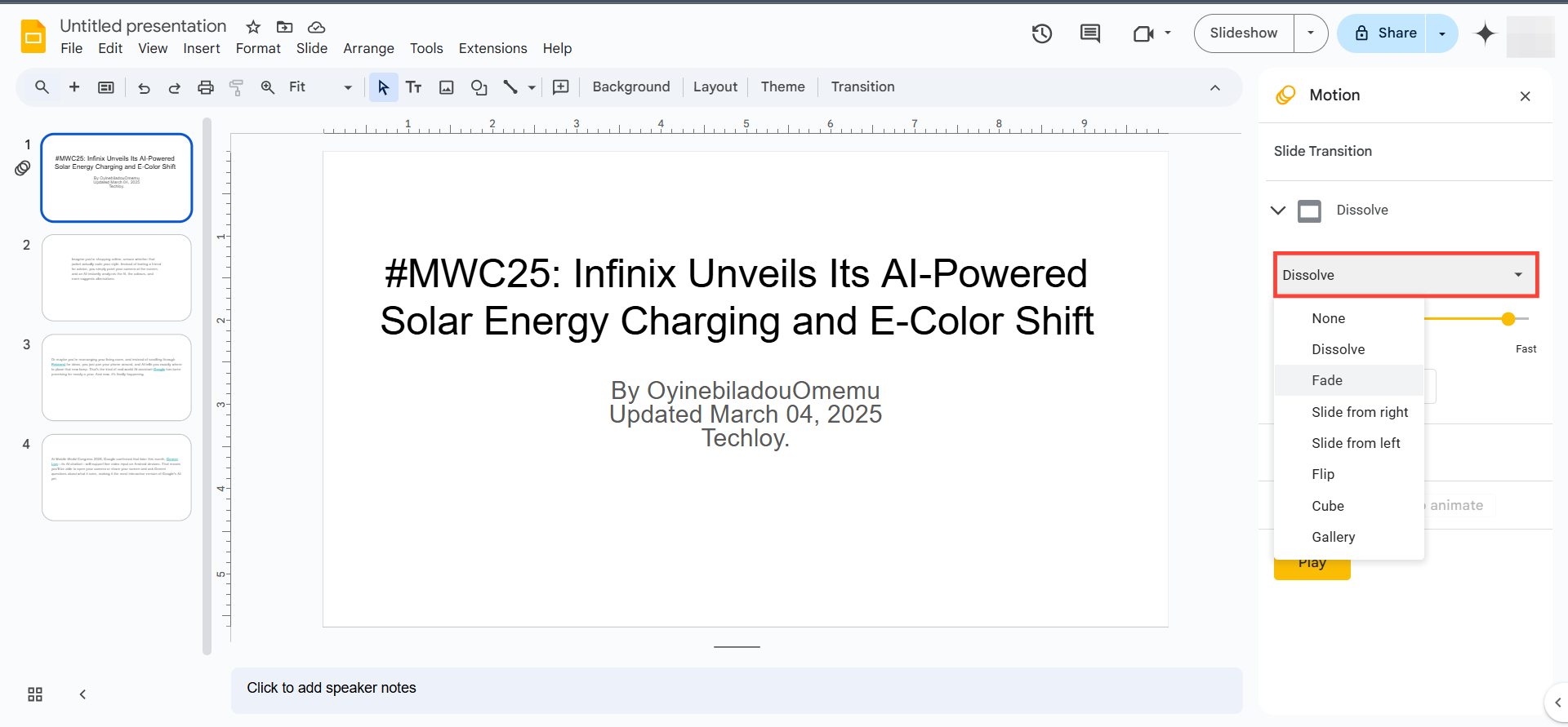 How to make Transitions in Google Slides