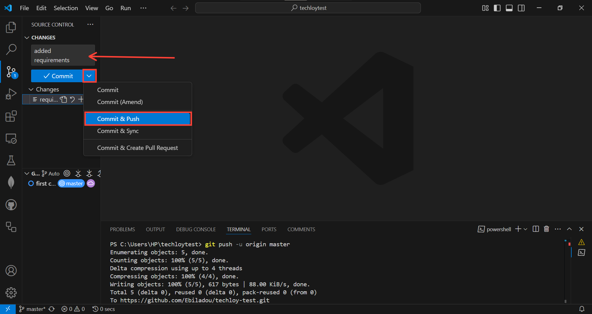 How to push changes to GitHub from VS code