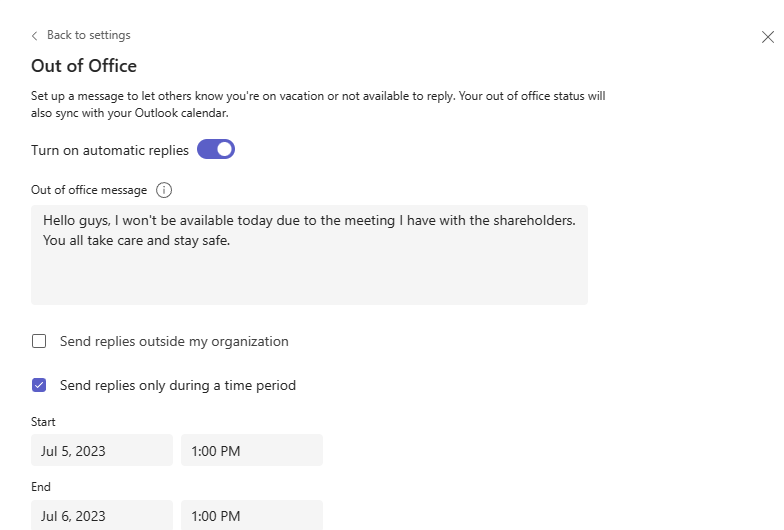 How to Set up an Out-of-Office Status Message in Microsoft Teams