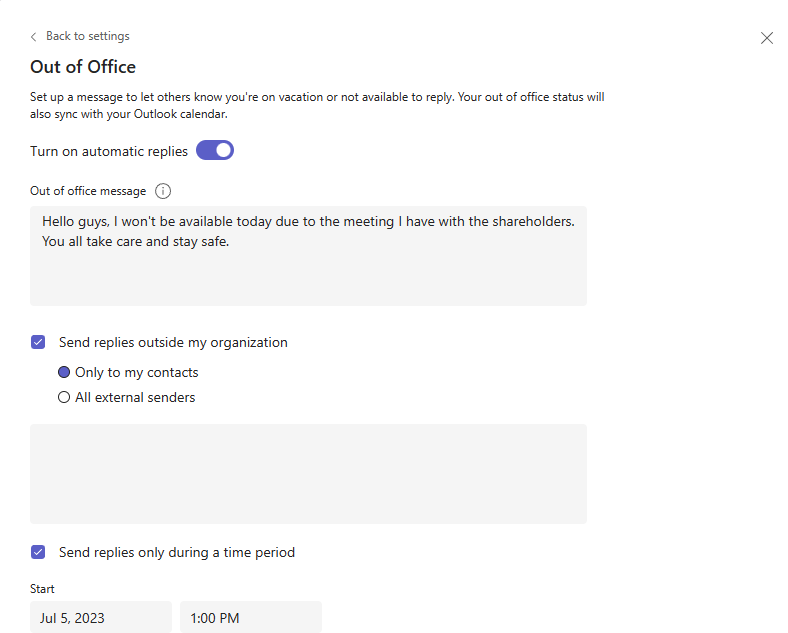 How to Set up an Out-of-Office Status Message in Microsoft Teams