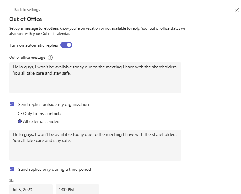 How to Set up an Out-of-Office Status Message in Microsoft Teams