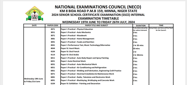 How to Check NECO Official Timetable 2024