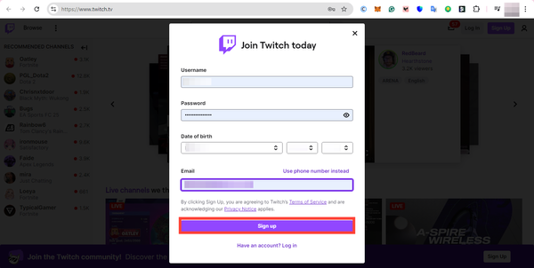 How to set up an account on Twitch