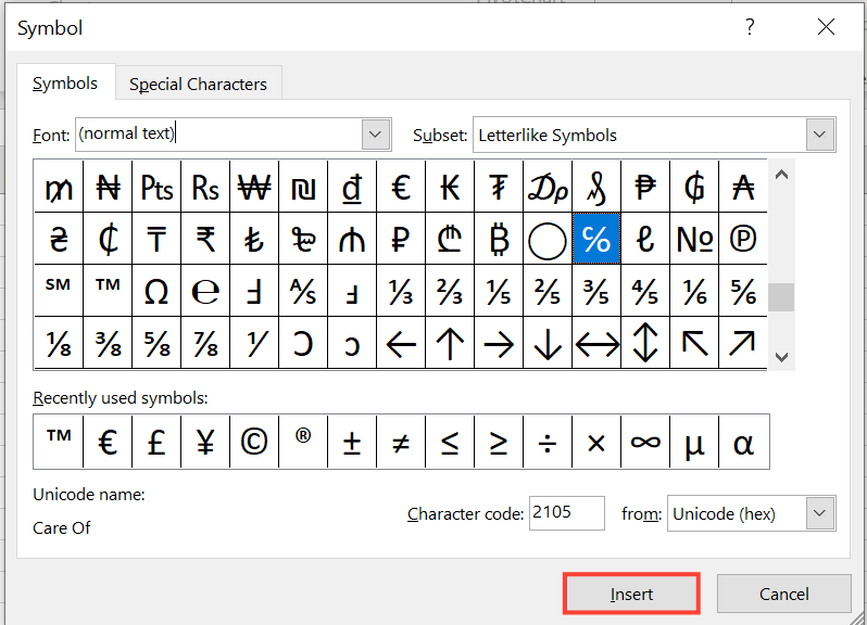 How to insert a symbol in Microsoft Excel